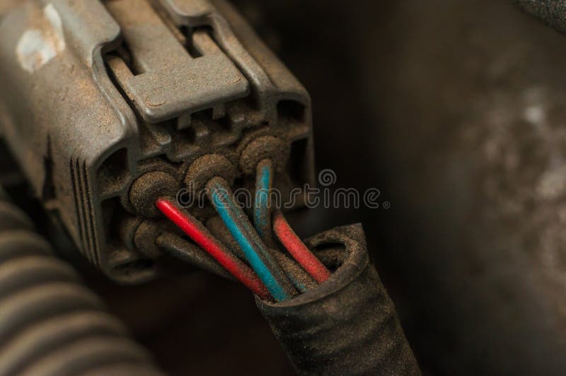 Chip Connecting Electrical Equipment Under the Hood of the Car. Dusty ...