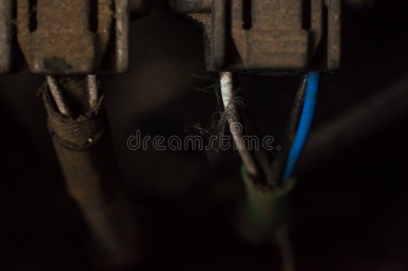 Chip Connecting Electrical Equipment Under the Hood of the Car. Dusty ...