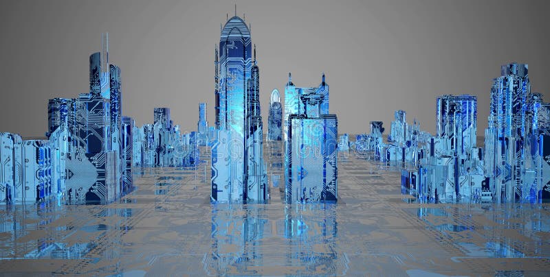 3D city computer chip stock illustration. Illustration of microchip ...