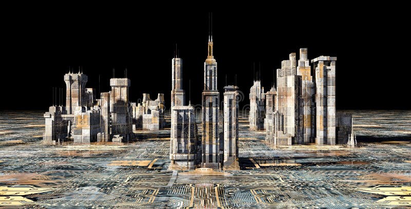 3D city computer chip stock illustration. Illustration of microchip ...