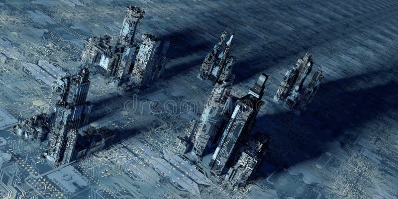 3D city computer chip stock illustration. Illustration of microchip ...