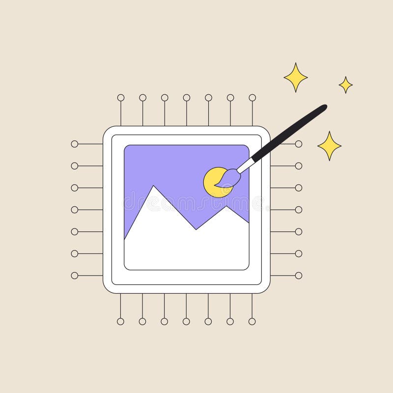 Chip with Image and Brush. Text To Image Prompt Engineering Stock ...