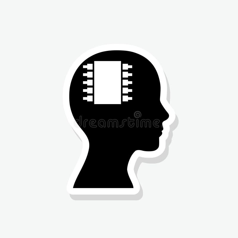 Chip Inside Human Head Icon Sticker Sign for Mobile Concept and Web ...