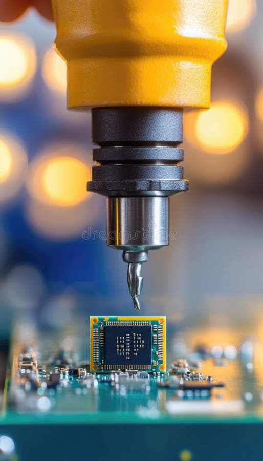 Chip Installation Using Precision Tool in Electronics Assembly at ...