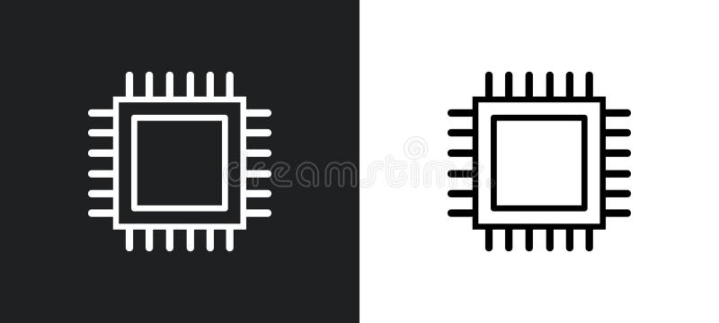 Chip Outline Icon in White and Black Colors. Chip Flat Vector Icon from ...