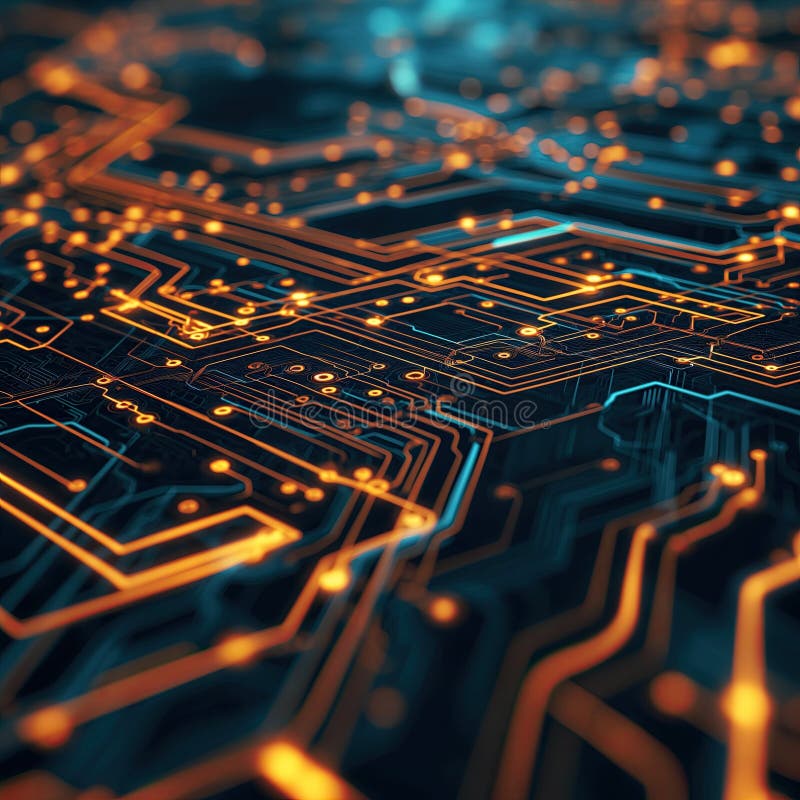 A Chip with Running Information Along Luminous Lines Stock Illustration ...