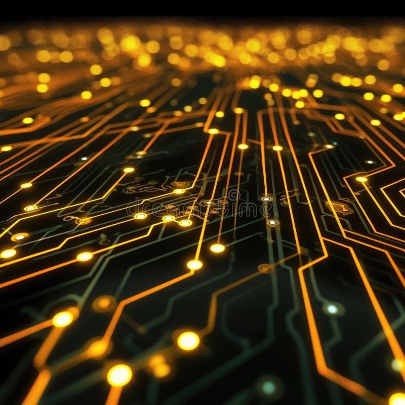 A Chip with Running Information Along Luminous Lines Stock Image ...