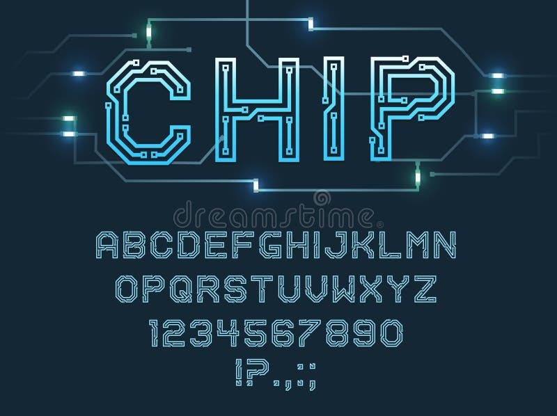 Chip Type Font, Vector Alphabet Letters and Digits Stock Illustration ...