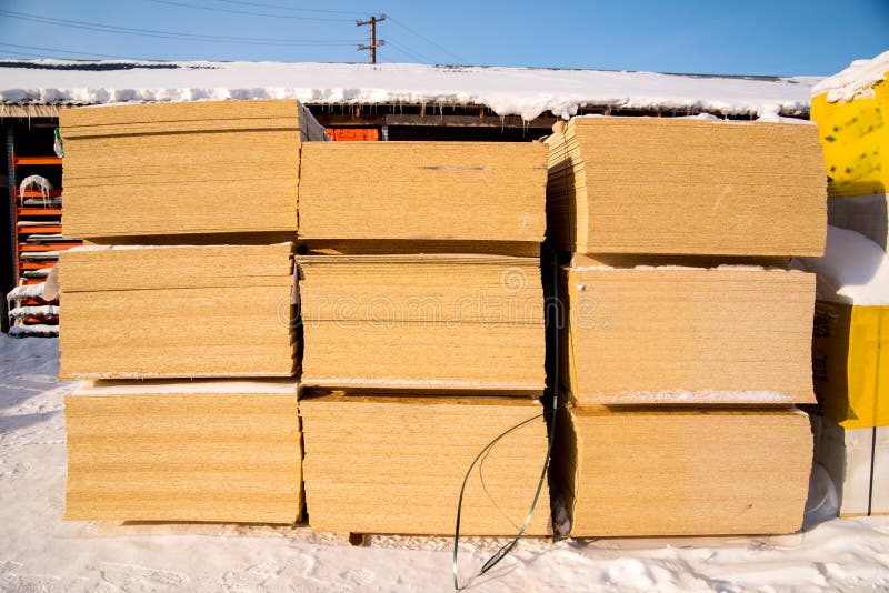 Chipboard Stacked in a Chappelle on the Storage Area, Copy Space Stock ...