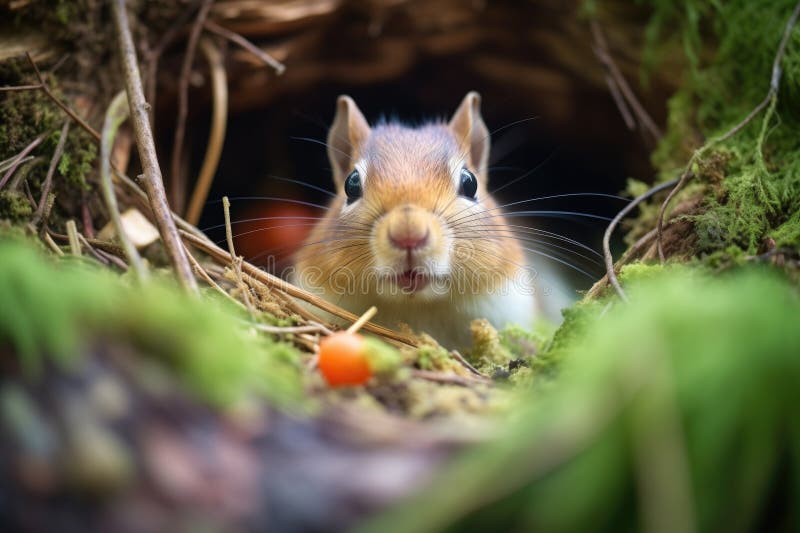 Chipmunk Burrow Hidden Under Tree Roots with Food Pile Stock Image ...