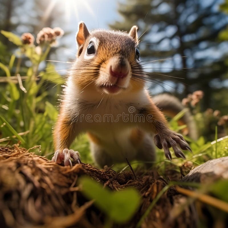 Lively Squirrel Gazing at the Sun in Mike Campau Style Stock ...