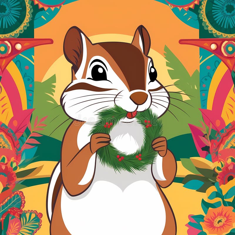 The Chipmunk Carrying a Tiny Wreath in Its Mouth. Stock Illustration ...