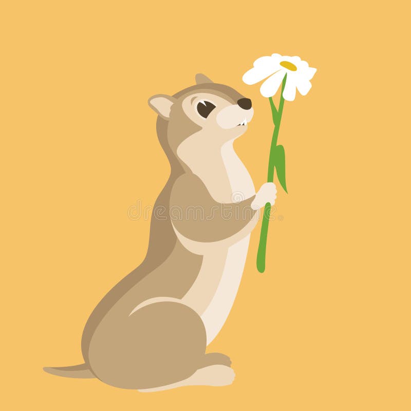 Chipmunk and Flower Vector Illustration Flat Style Profile Stock Vector ...