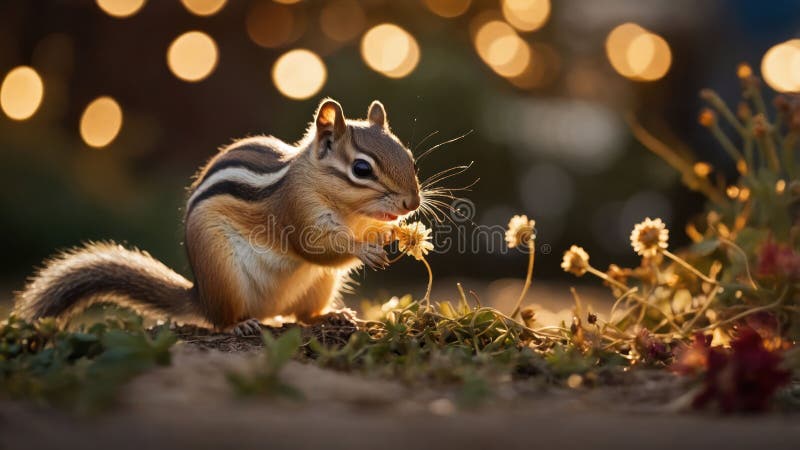 Adorable Chipmunk Enjoying Golden Hour Snack Stock Illustration ...