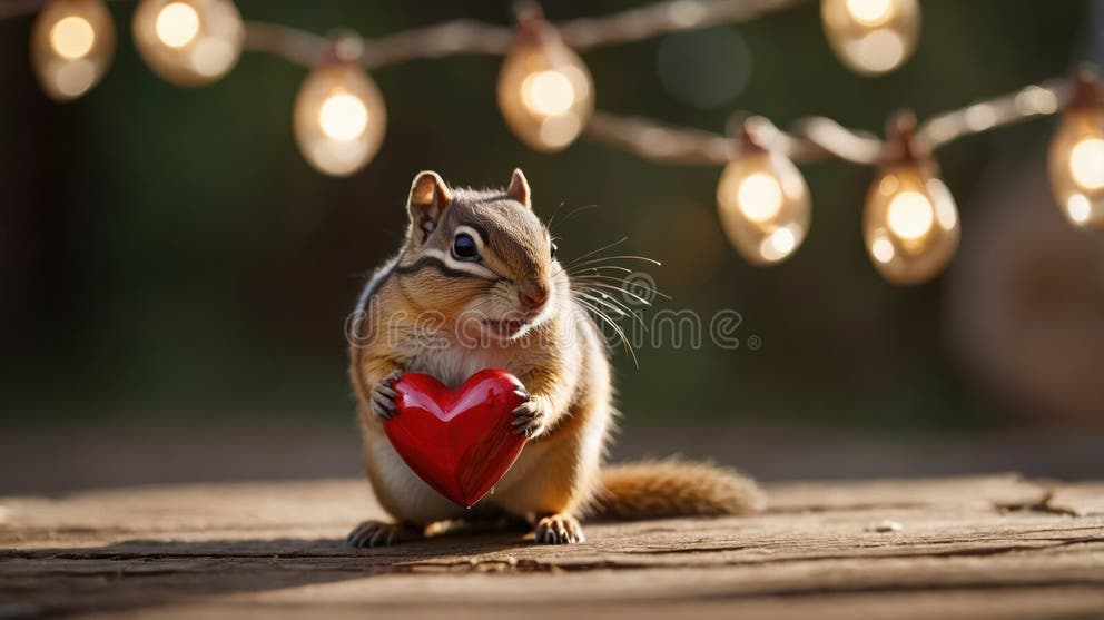 Adorable Chipmunk Holding a Red Heart, Valentine S Day Stock ...