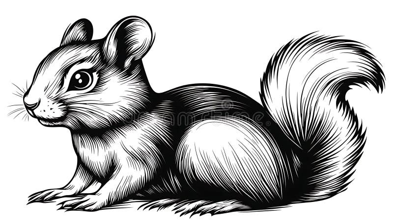 Chipmunk Illustration, Monochrome, Wildlife Stock Image - Image of ...