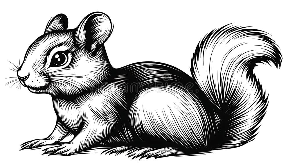Chipmunk Illustration, Monochrome, Wildlife Stock Image - Image of ...