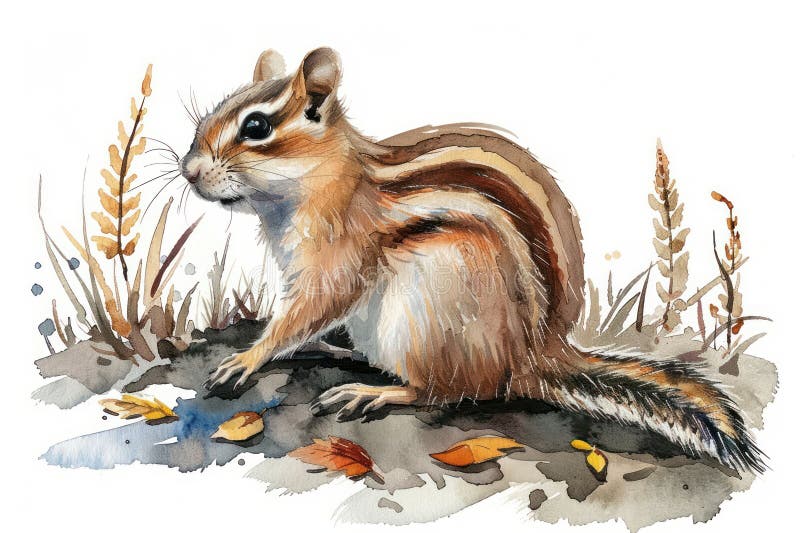 Chipmunk, Pastel-colored, in Hand-drawn Style, Watercolor, Isolated on ...