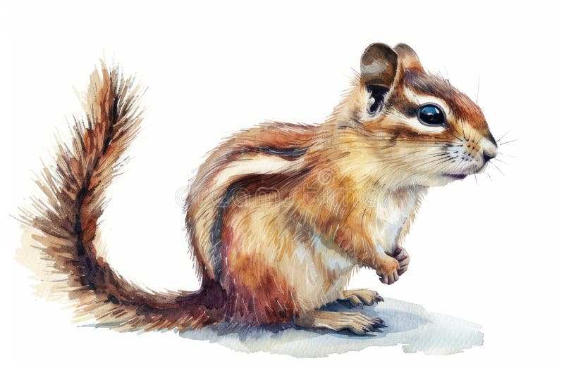 Chipmunk, Pastel-colored, in Hand-drawn Style, Watercolor, Isolated on ...