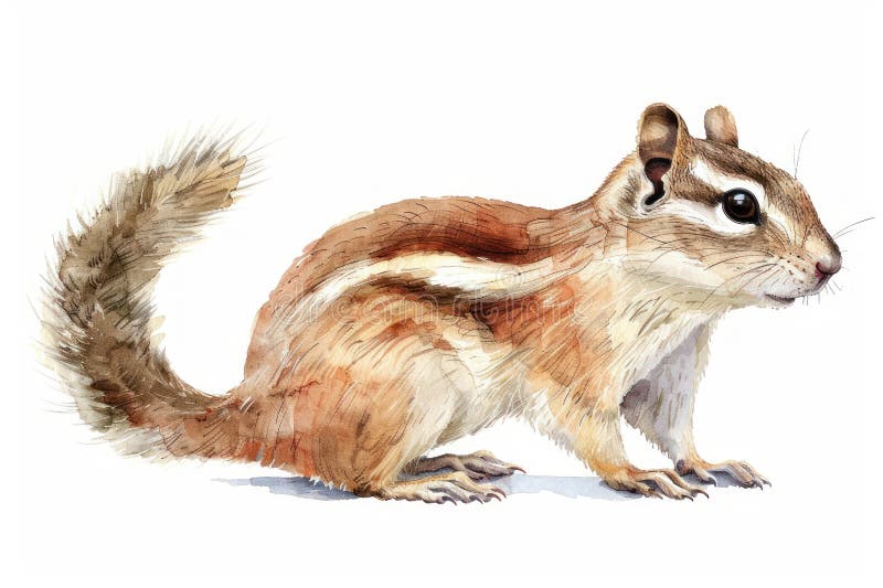 Chipmunk, Pastel-colored, in Hand-drawn Style, Watercolor, Isolated on ...