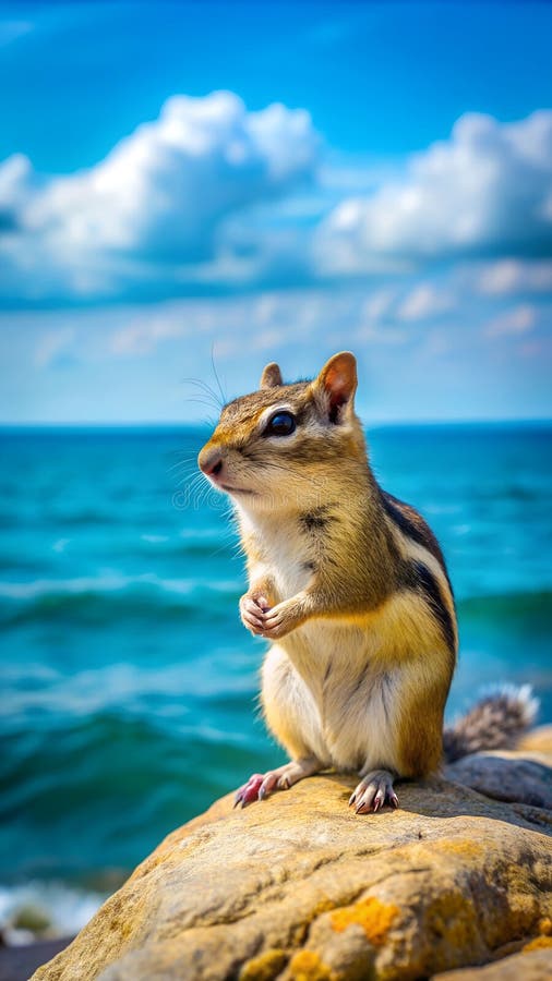 Chipmunk rodent sits sea stock illustration. Illustration of element ...