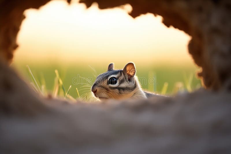 Chipmunk Silhouette in Burrow Entrance at Twilight Stock Photo - Image ...