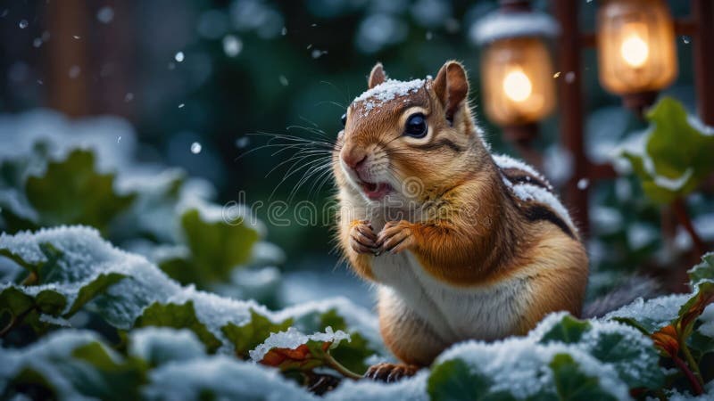 Adorable Chipmunk in Winter Wonderland, Enjoying a Snowy Day Stock ...