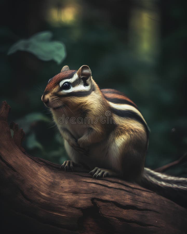 Chipmunk Sitting on a Log in the Forest. Toned Stock Illustration ...