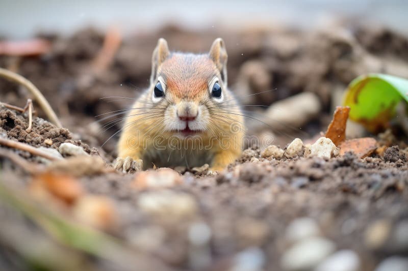 Chipmunk Stacking Food Reserves in Burrow Corner Stock Image - Image of ...