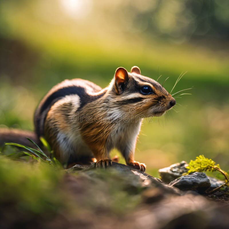 Chipmunk in Sunlit Forest stock illustration. Illustration of whiskers ...