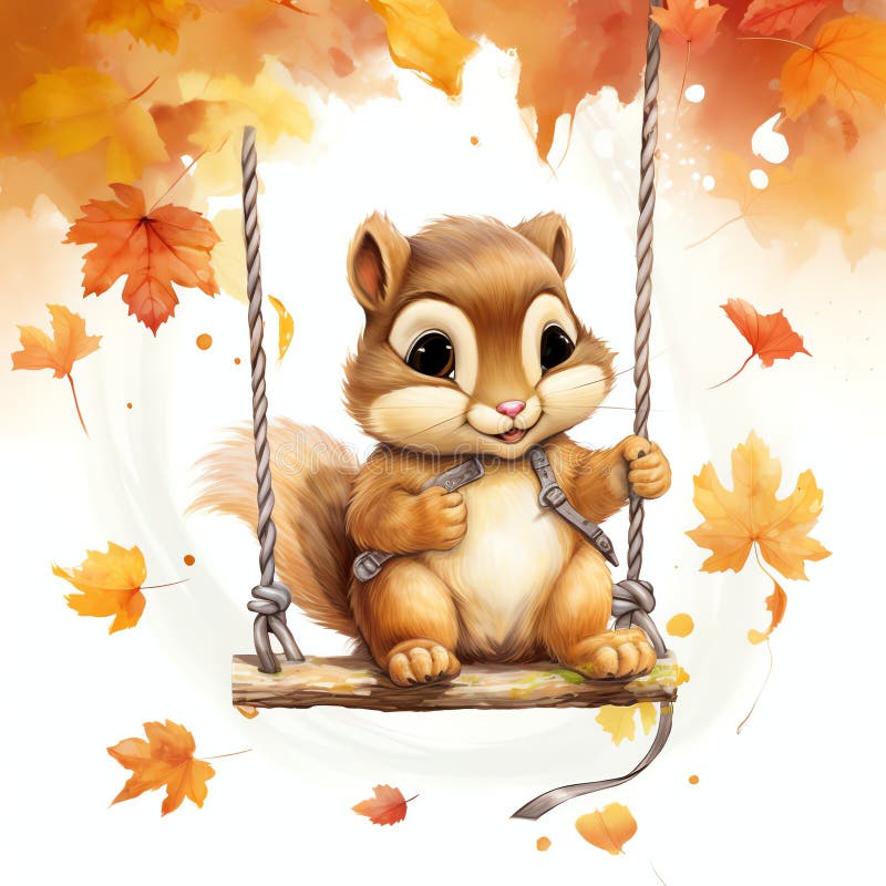Chipmunk on Swing in Autumn Woodland Stock Illustration - Illustration ...