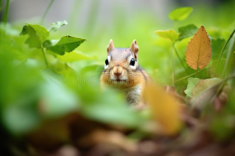 Chipmunk Under a Shrub Safeguarding a Chestnut Stock Photo - Image of ...