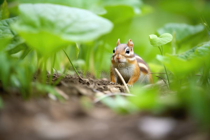 Chipmunk Under a Shrub Safeguarding a Chestnut Stock Illustration ...