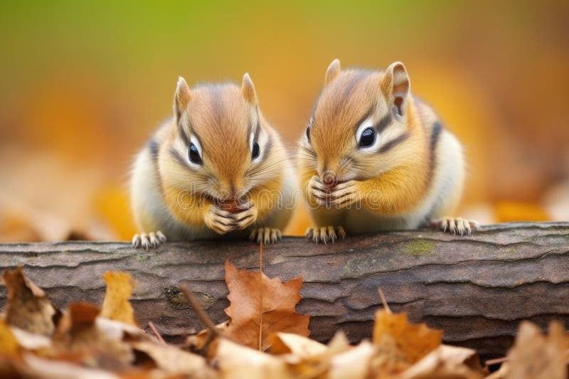 Chipmunks Stuffing Their Cheeks with Acorns Stock Photo - Image of ...