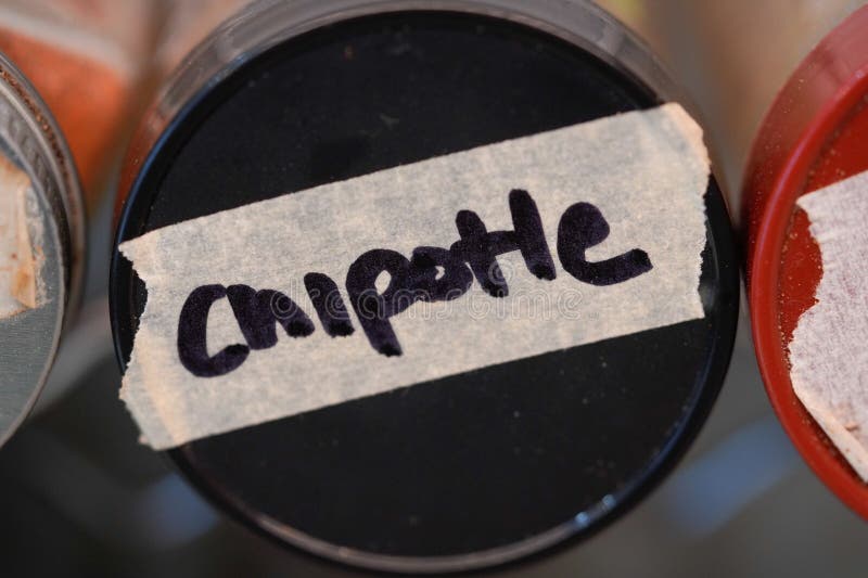 Chipotle Spice Label Masking Tape on Jar Stock Image - Image of cooking ...