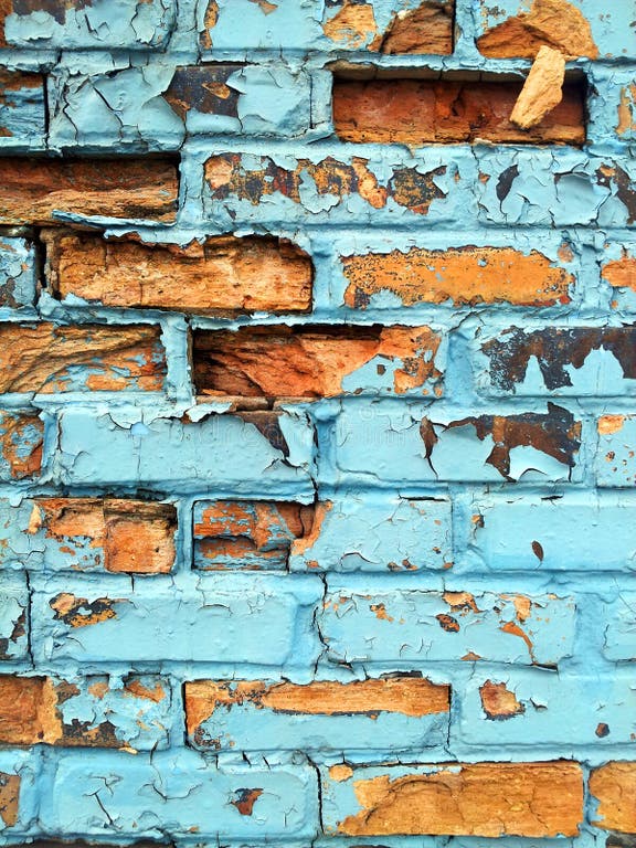 Chipped Blue Paint on a Brick Wall Stock Photo - Image of brick, wall ...