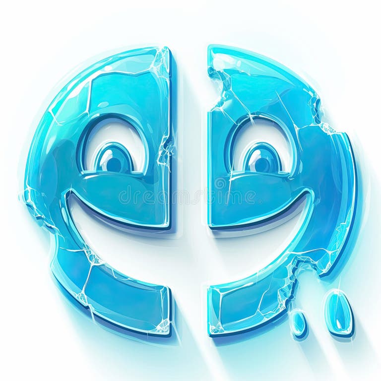 Chipped Blue Smiley Face with Broken Expression, Conveying Sadness ...