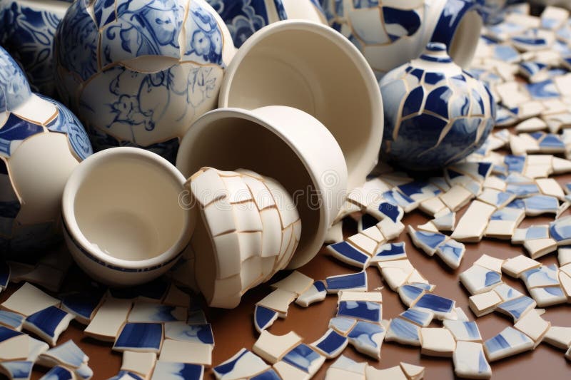 Chipped Ceramic Pieces Arranged for Reassembly Stock Image - Image of ...
