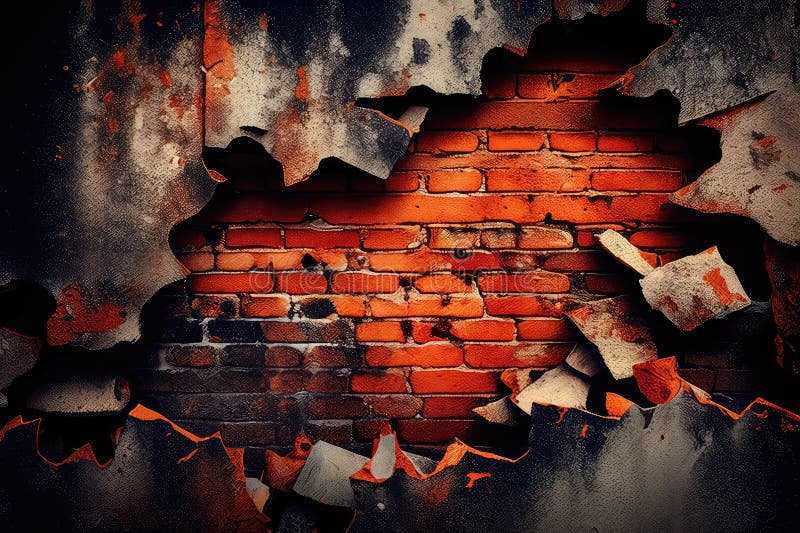 Chipped and Crumbling Brick Wall with Rough Texture Stock Illustration ...