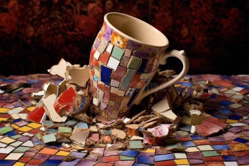 Chipped Mug Amidst Broken Ceramic Pieces, Artistic View Stock Image ...
