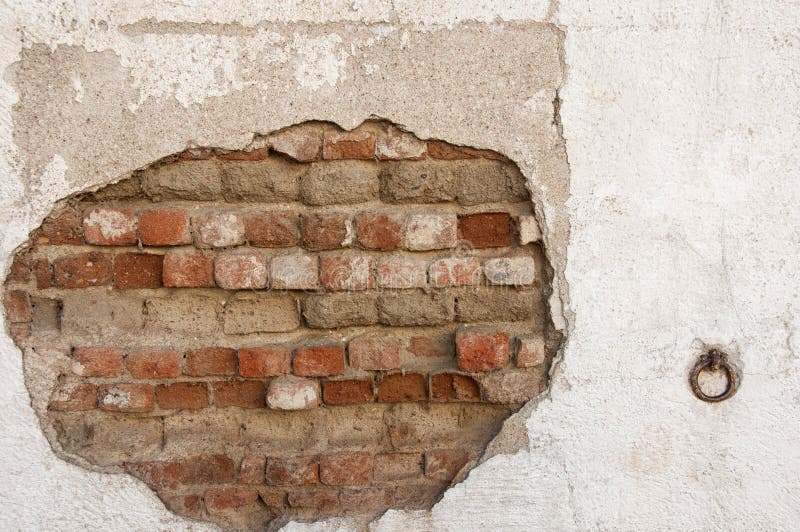 Chipping Wall with Red Bricks Stock Photo - Image of architecture ...
