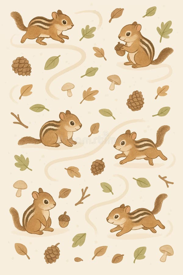Chippy Chipmunks Print Design in Vector Stock Vector - Illustration of ...