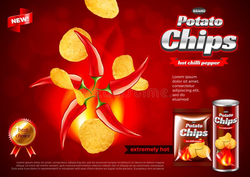 Chips Ads. Hot Chili Pepper Flavour Vector Background Stock Vector ...