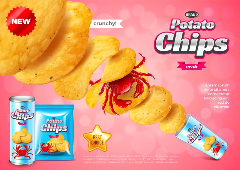 Chips Ads. Pack Explosion, Crab Flavour Vector Background Stock Vector ...