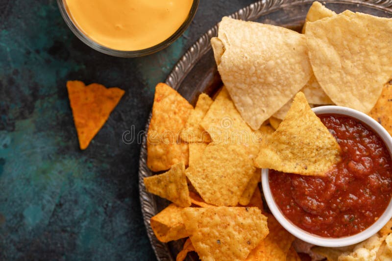 Chips Close-up with Salsa, Rest and Party Snacks Stock Image - Image of ...