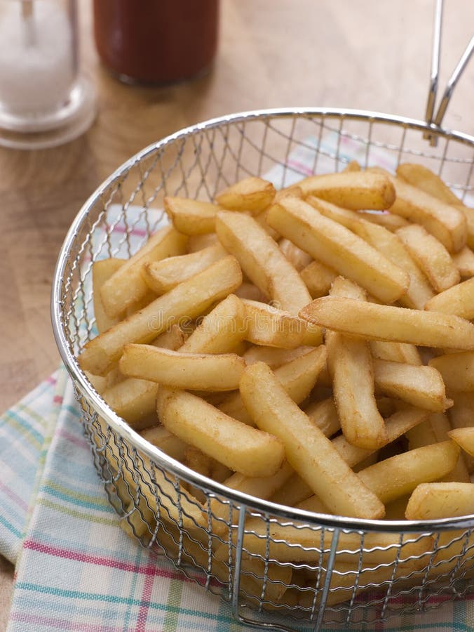 Chips in a Deep Frying Basket Stock Photo - Image of ketchup, people ...