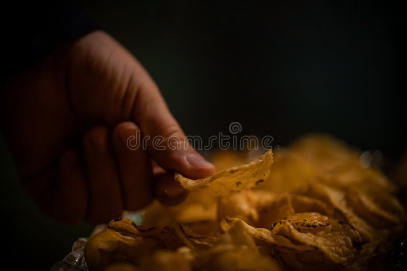 Chips in Dish Boy Eating Chips Stock Photo - Image of hand, chips ...