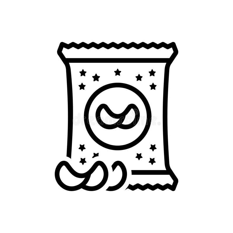Black Line Icon for Chips, Potato Chips and Food Stock Illustration ...
