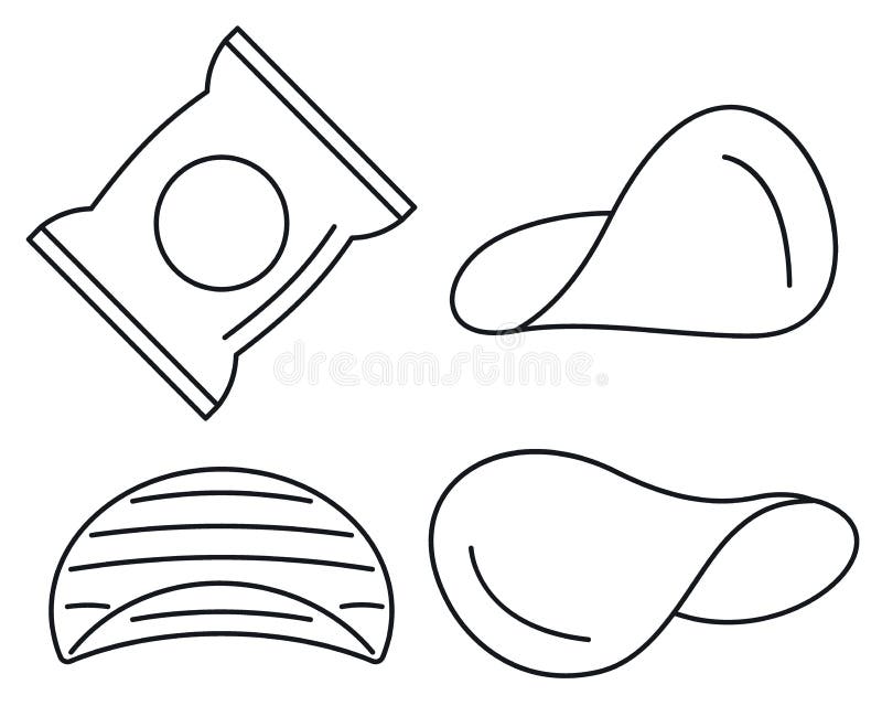 Chips Icon Set, Outline Style Stock Vector - Illustration of line ...