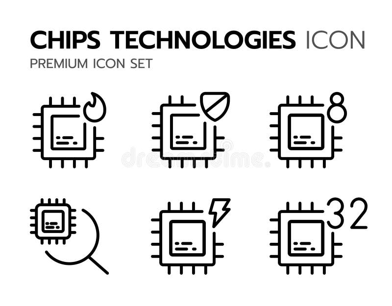 Chips Icons Outline Set. Innovations and Modern Technologies. Processor ...